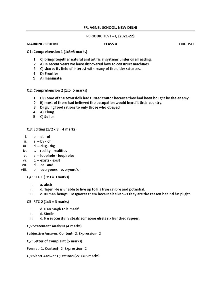 Class X English M.S P.t-I 2021-22 | PDF