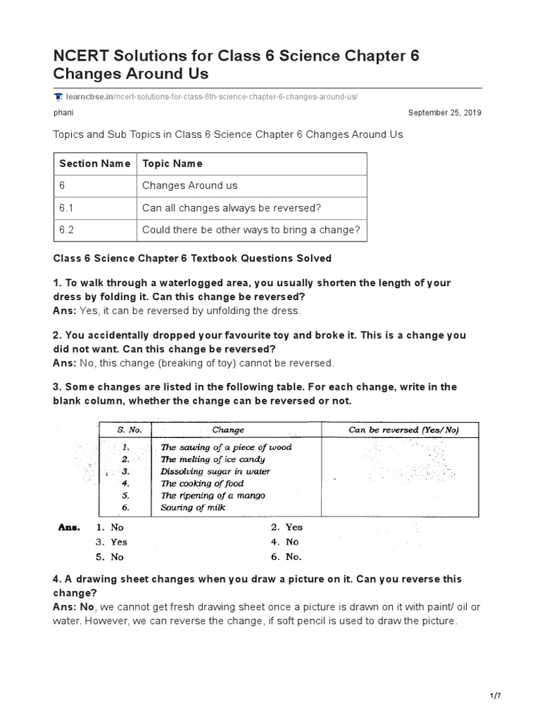Class 6 Science Chapter 6 Changes Around Us | PDF | Heat | Water