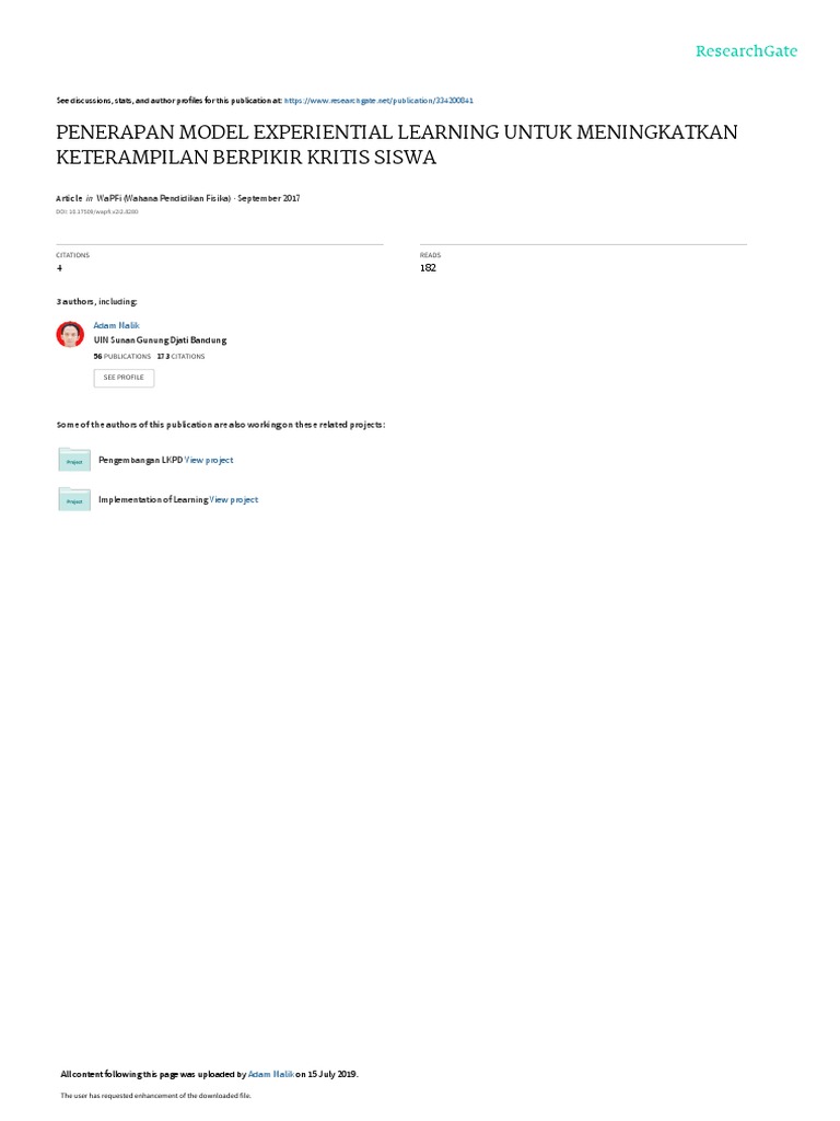 Penerapan Model Experiential Learning Untuk Mening | PDF