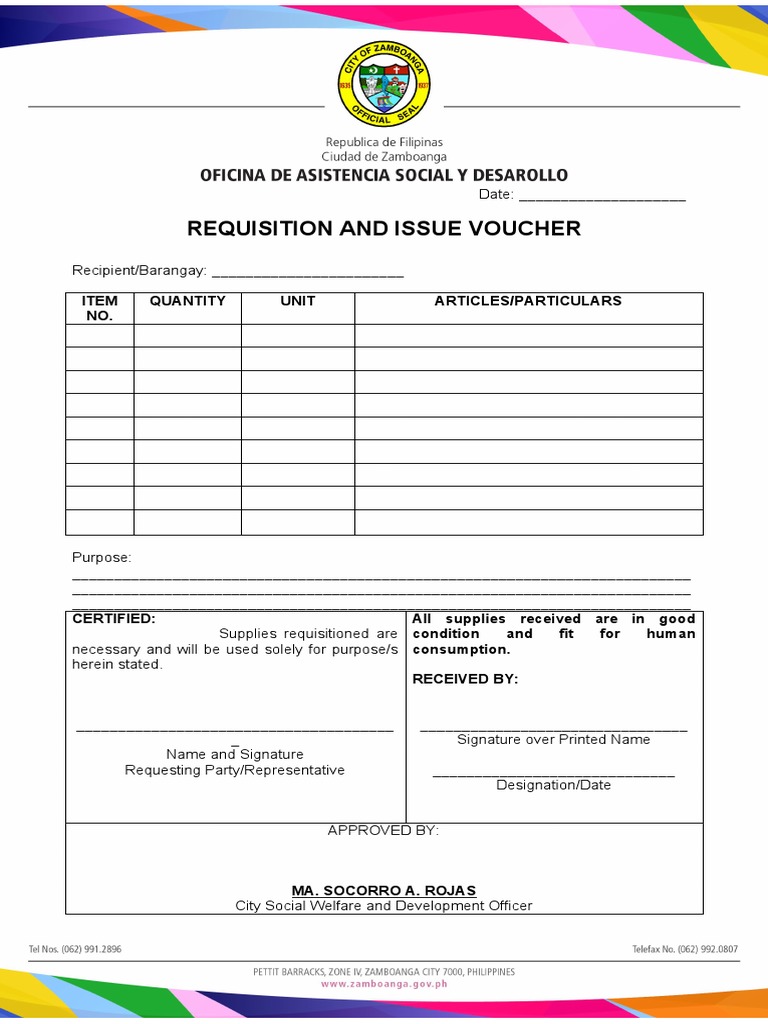 Requisition and Issue Voucher: Item NO. Quantity Unit Articles ...