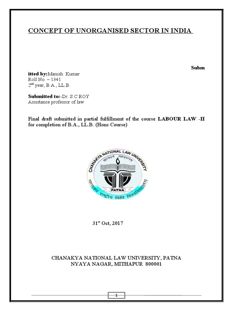 Concept of Unorganised Sector in India: Subm Itted by | PDF