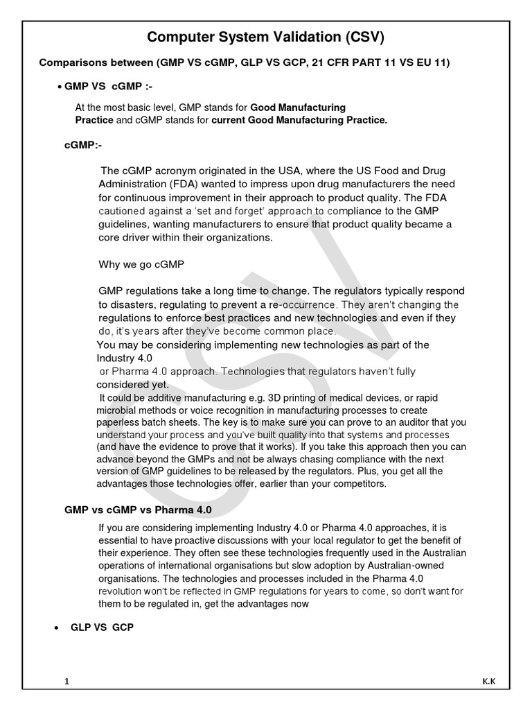 Computer System Validation (CSV) : Comparisons Between (GMP VS CGMP ...