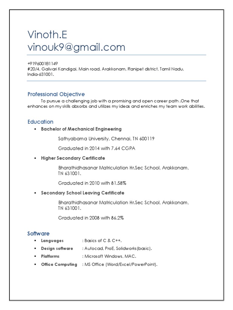 Vinoth.E Resume | PDF | Computing
