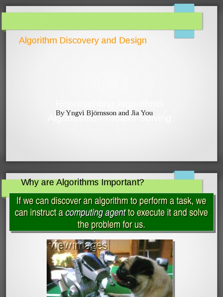 Representing Algorithms Algorithmic Problem Solving: Algorithm ...