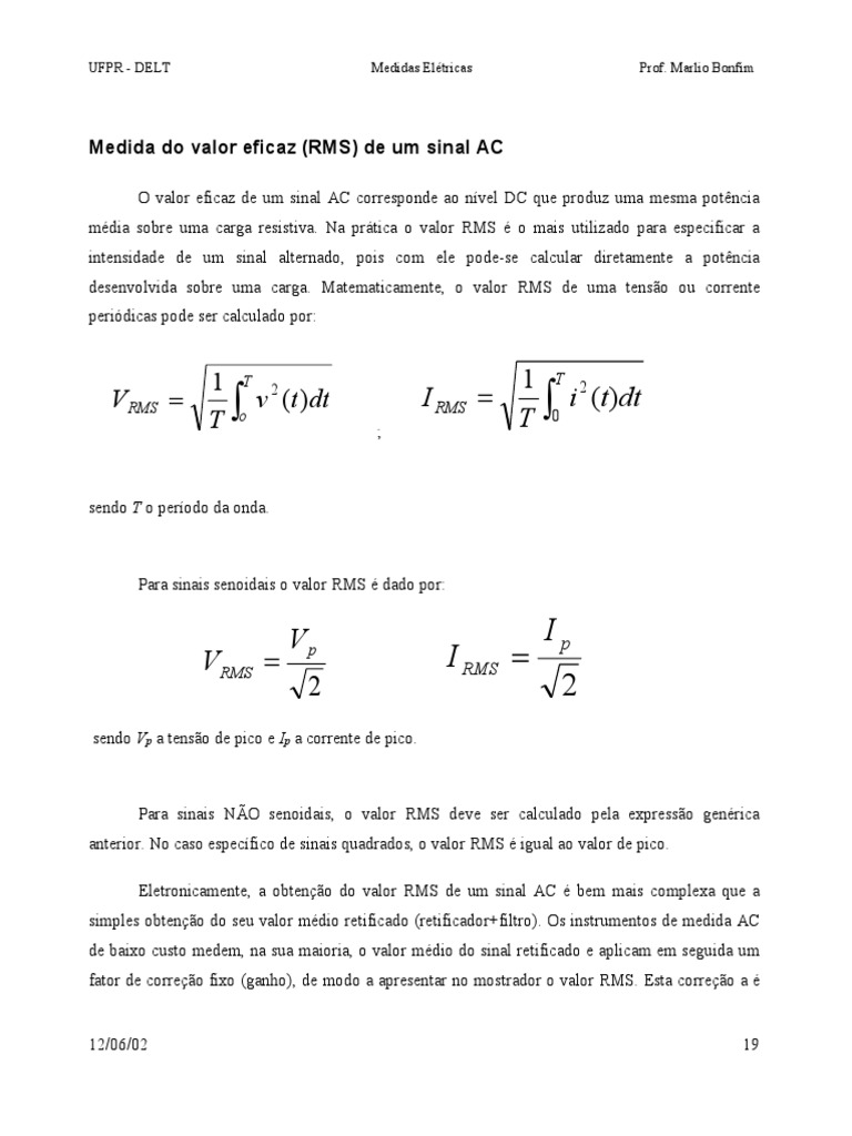 Medida Do Valor Eficaz (RMS) de Um Sinal AC | PDF | Raiz quadrada média ...