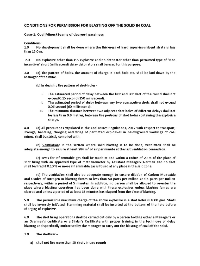Blasting Permissions for Coal Mines | PDF | Coal Mining | Fuze