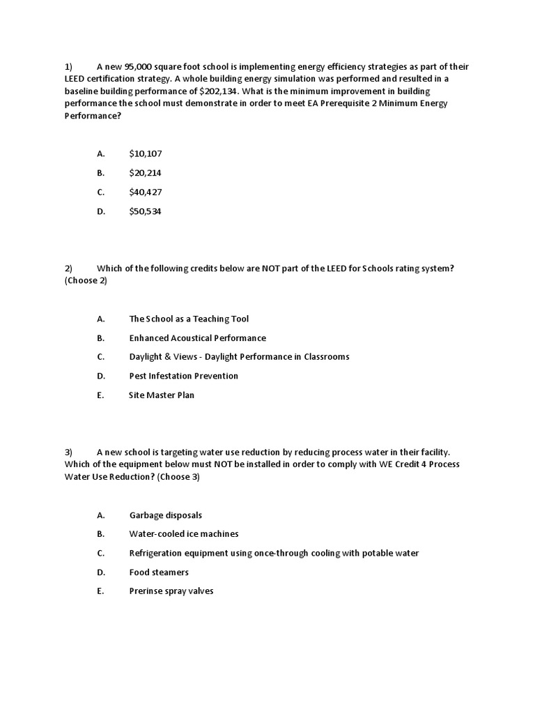 Leed GA Practice Questions - Questions | PDF | Leadership In Energy And ...