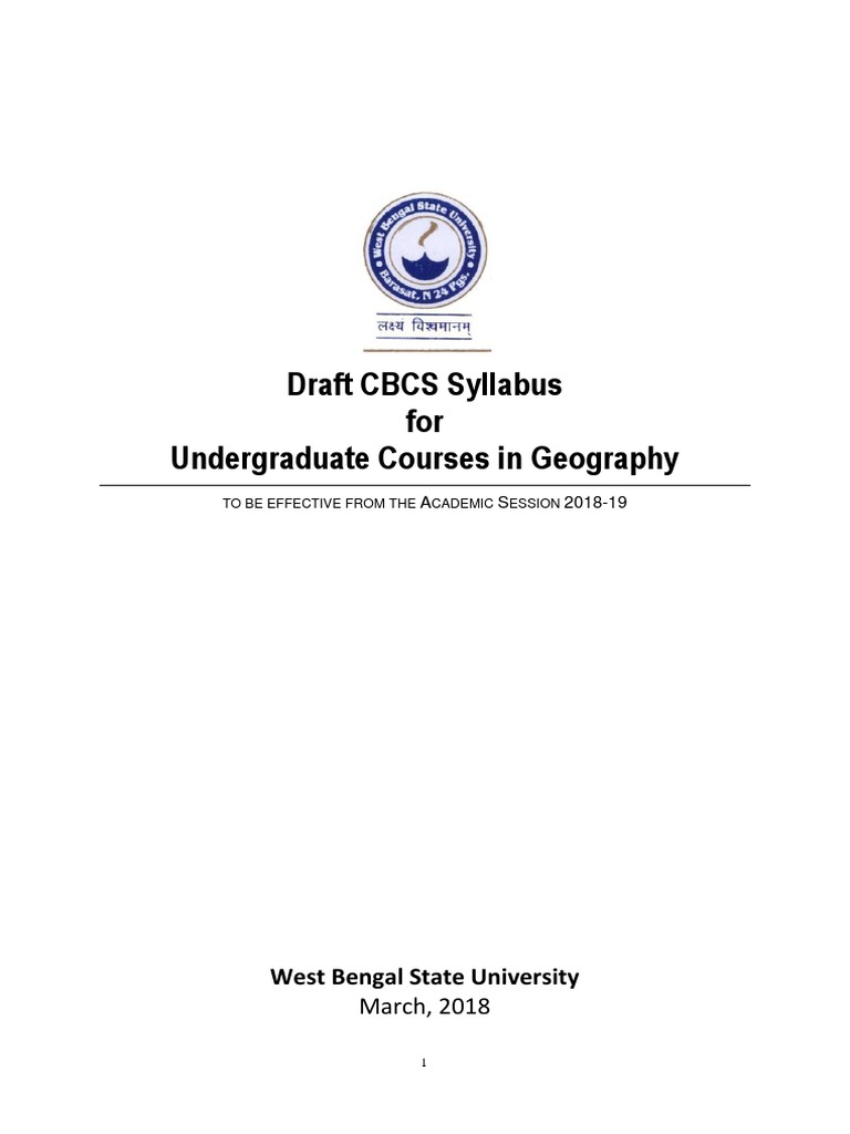 Draft CBCS Syllabus For Undergraduate Courses in Geography: West Bengal ...