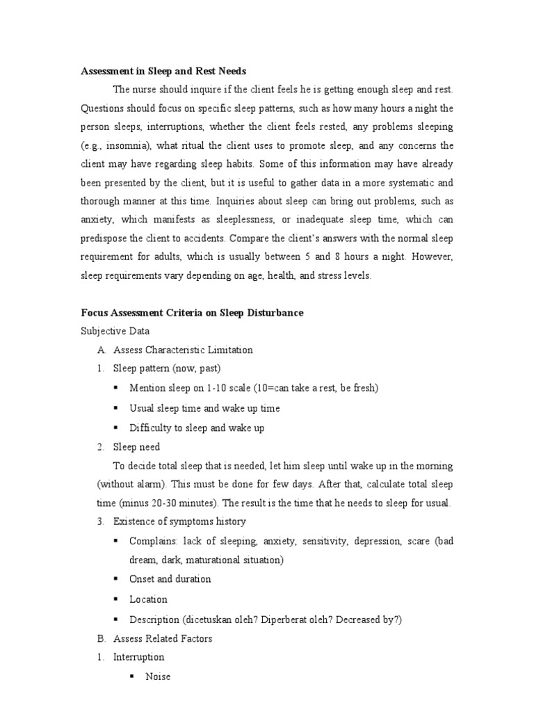 Assessment in Sleep and Rest Needs | PDF | Sleep | Nervous System