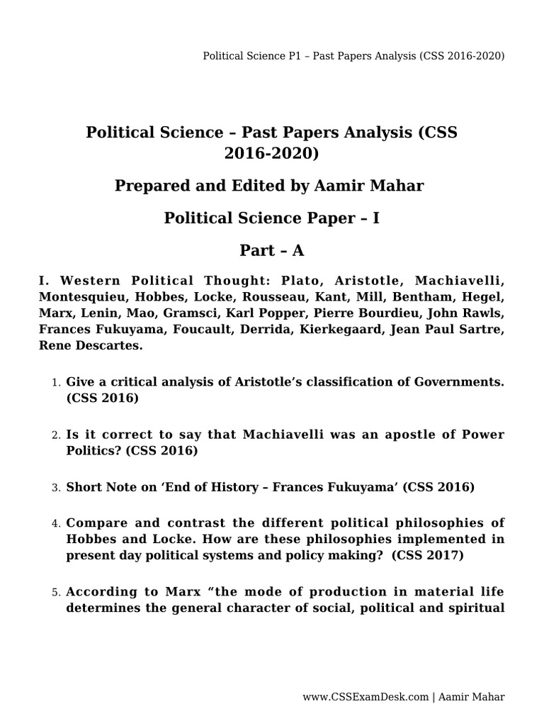 Political Science Past Papers Analysis 2016-2020 | PDF | Political ...