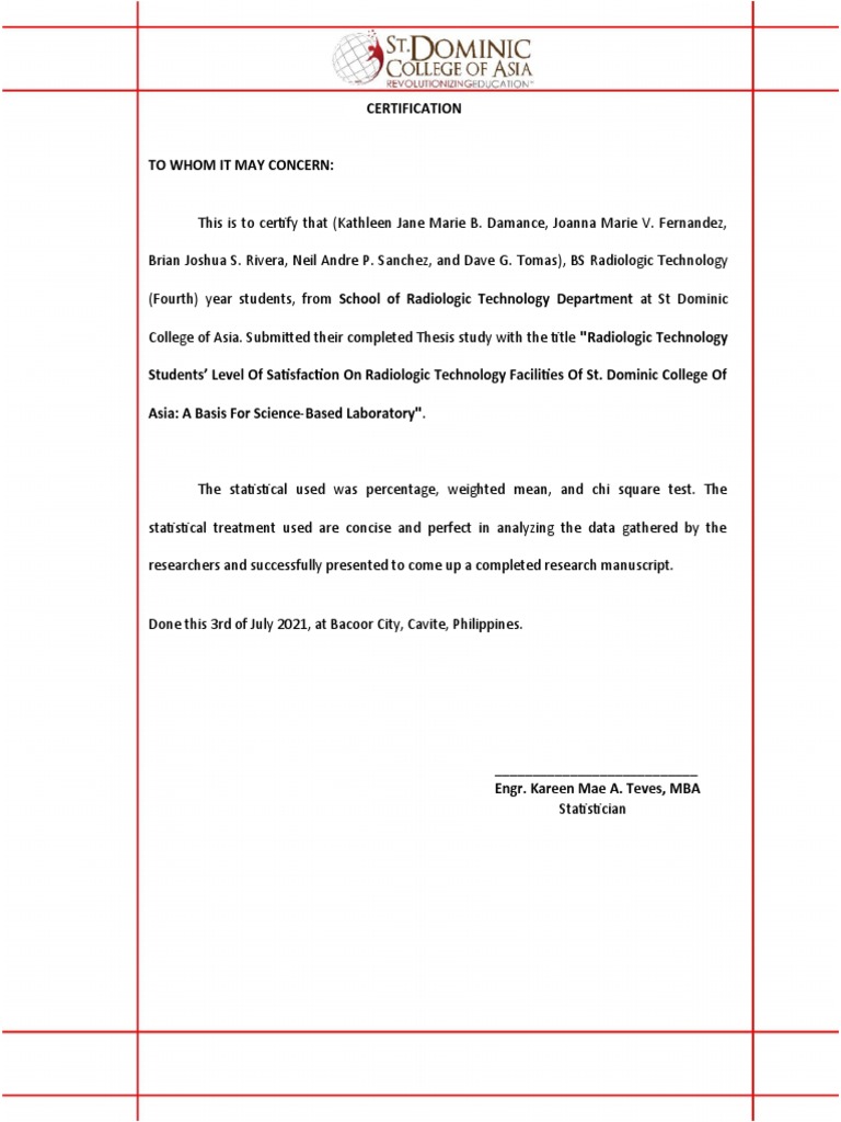 Statistical Certification | PDF