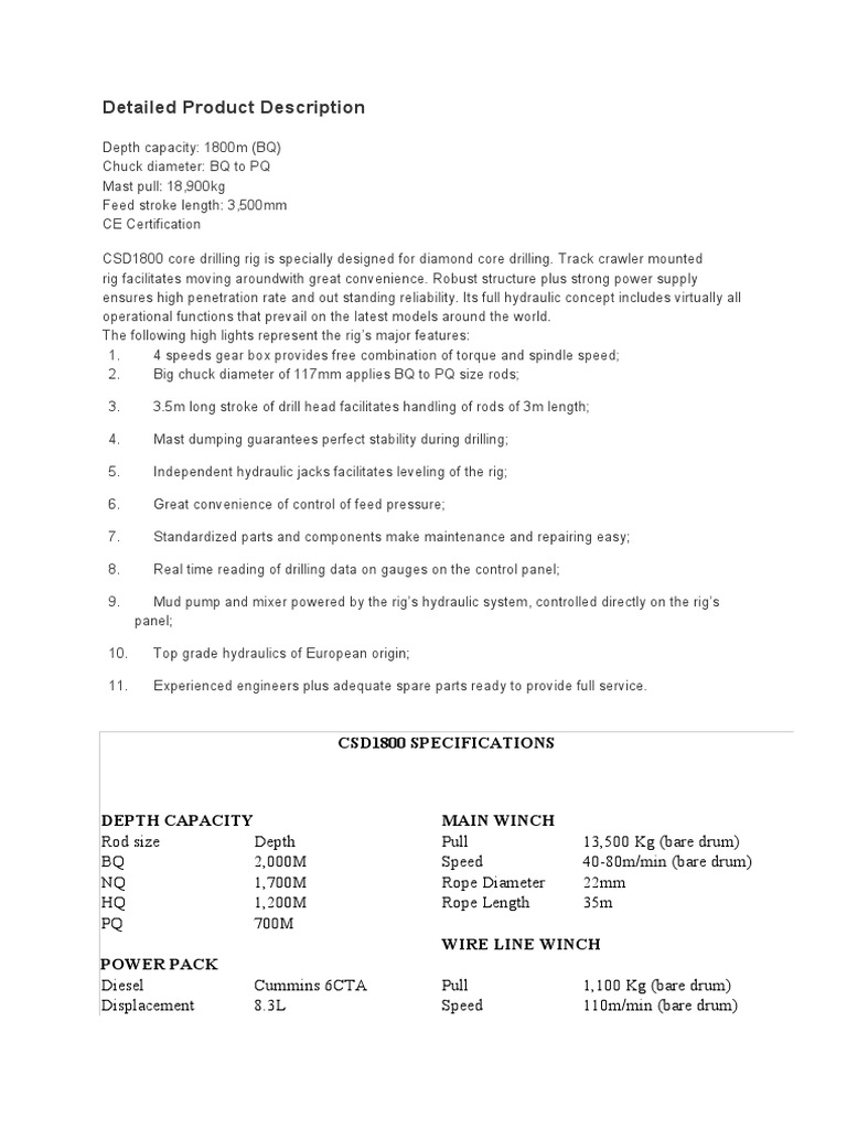 Detailed Product Description: Csd1800 Specifications | PDF | Drilling ...