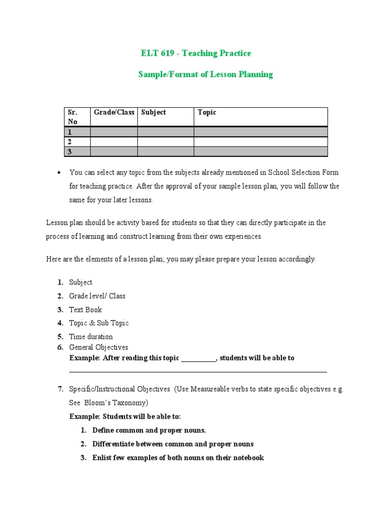 Developing an Effective Lesson Plan: Elements and Examples for Teaching ...