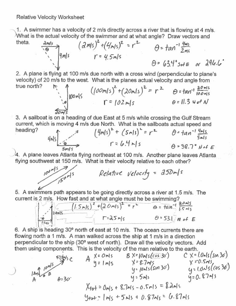 Relative Velocity Worksheet | PDF