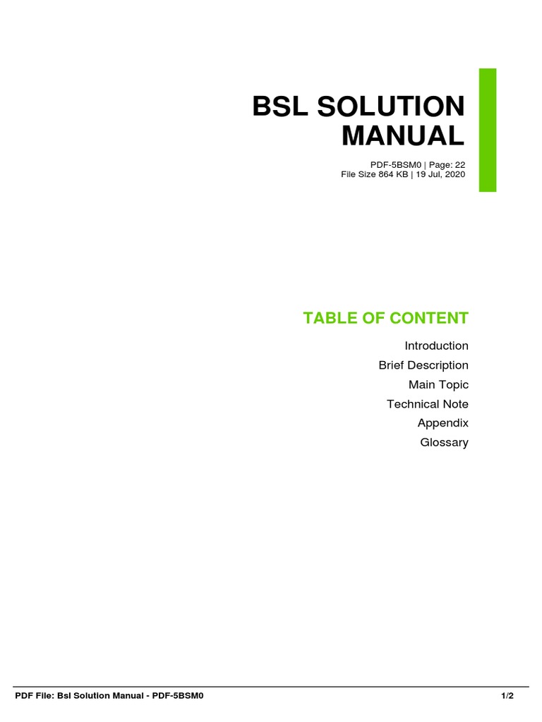 BSL Solution Manual: Table of Content | PDF