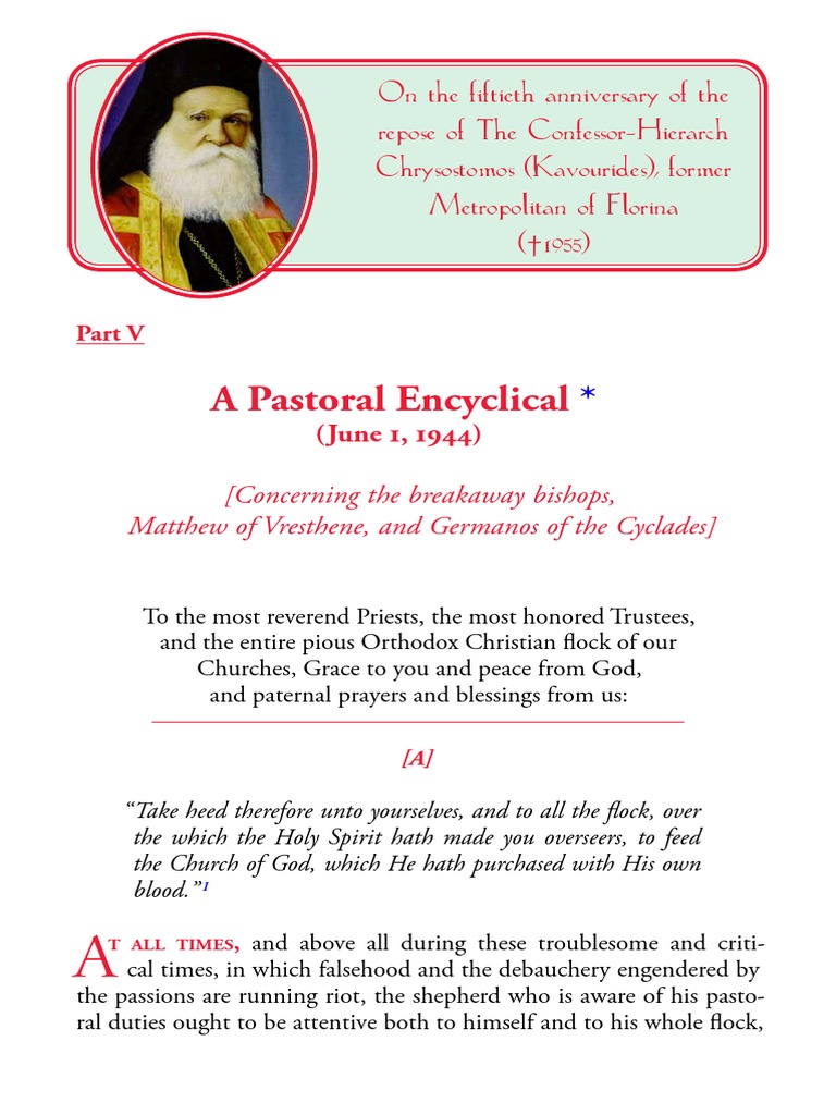 Pastoral Encyclical and Explanation by ST Chrysostomos The New | PDF ...