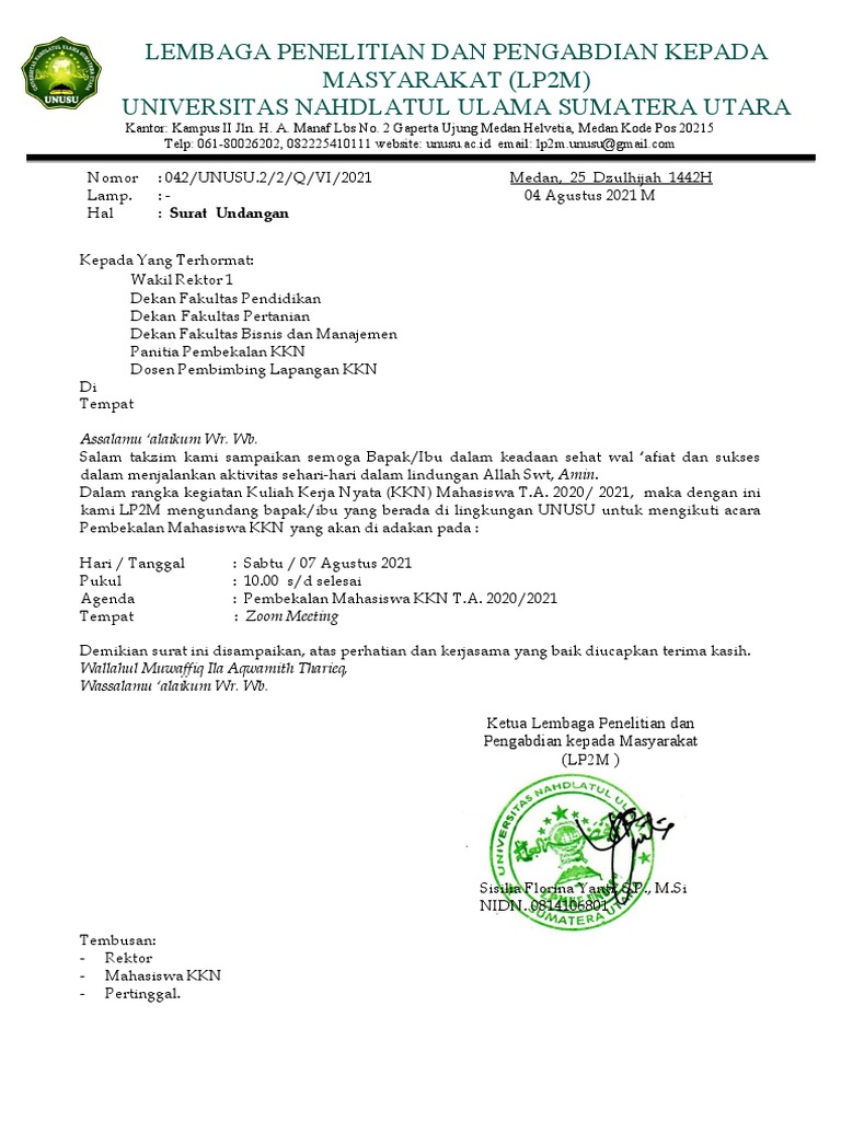 Surat Undangan Pembekalan Mahasiswa KKN | PDF | Ilmu Sosial