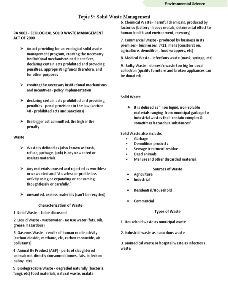 Topic 9 Solid Waste Management | PDF | Waste Management | Waste