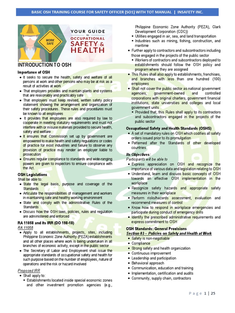 Basic OSH Training Course For SO1 Training With TOT Manual | Download Free PDF | Occupational ...