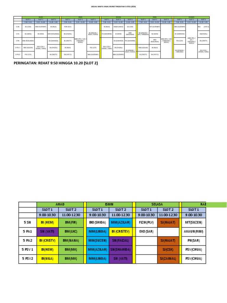 Jadual Waktu Anjal KALI 1 | PDF