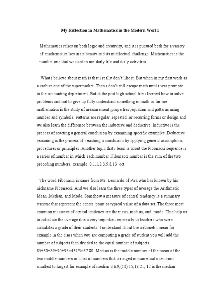 My Reflection in Mathematics in The Mode | PDF | Mathematics | Numbers