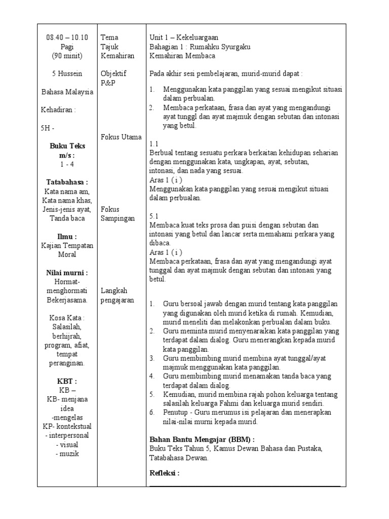 Lesson Plan BM T5 | PDF
