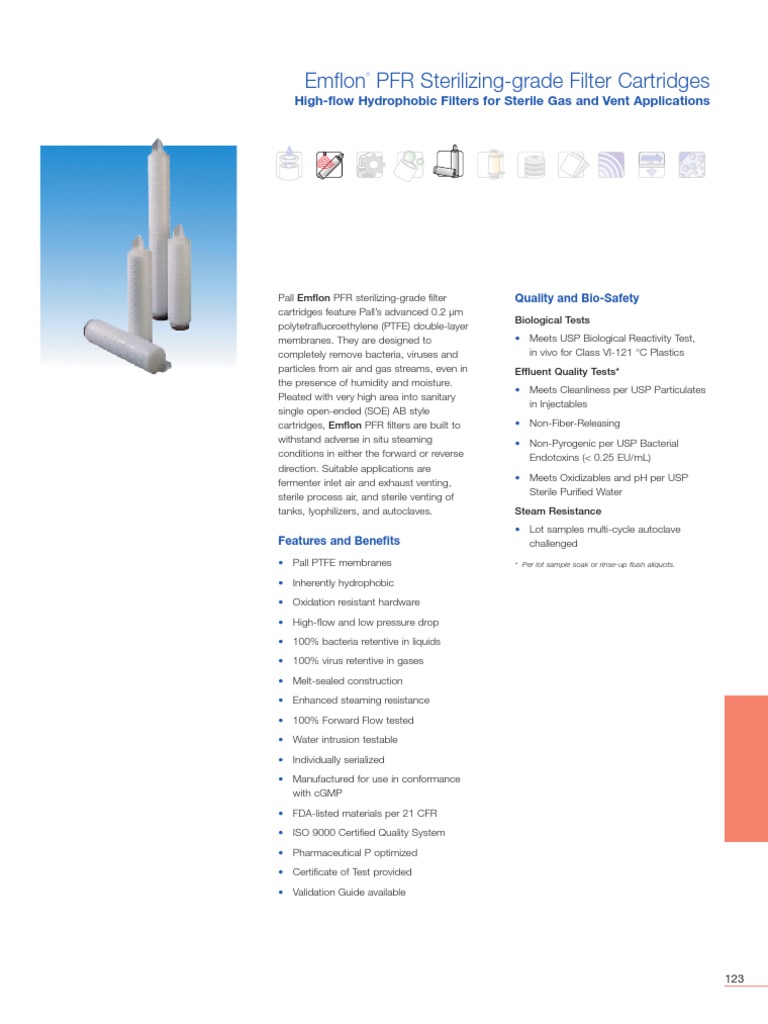Emflon PFR Sterilizing-Grade Filter Cartridge For Gas and Vent | PDF | Gases | Flow Measurement