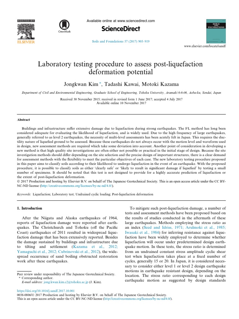Laboratory Testing Procedure To Assess Post Liquefaction 2017 Soils and ...