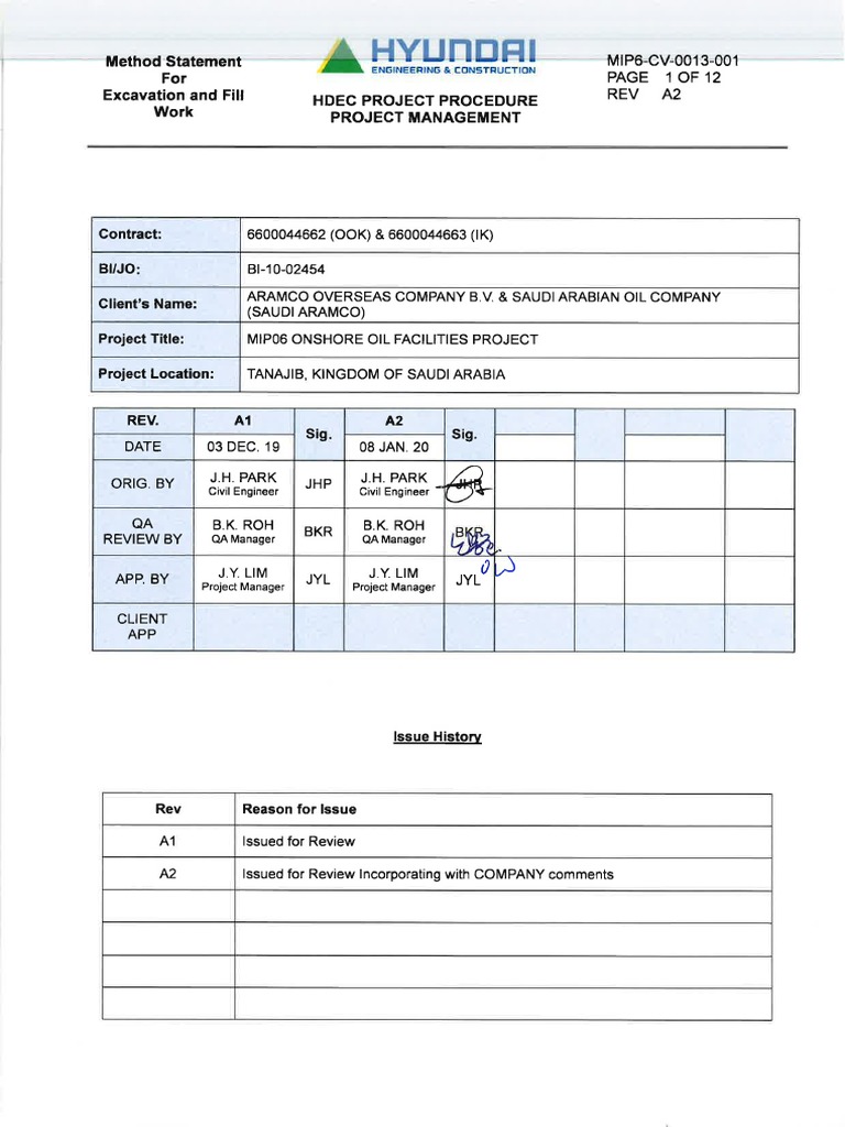 MIP6-CV-0013-001 - Method Statement For Excavation and Fill Work ...