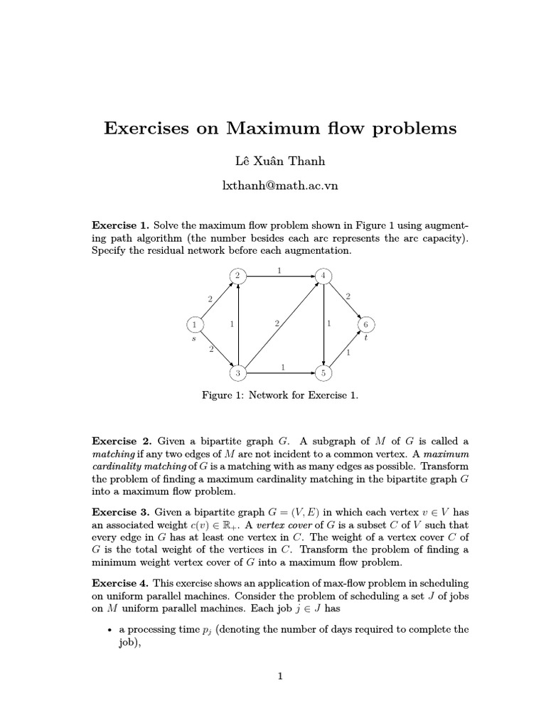 Exercises On Maximum Flow Problems: Lê Xuân Thanh Lxthanh@math - Ac.vn | PDF | Algorithms ...