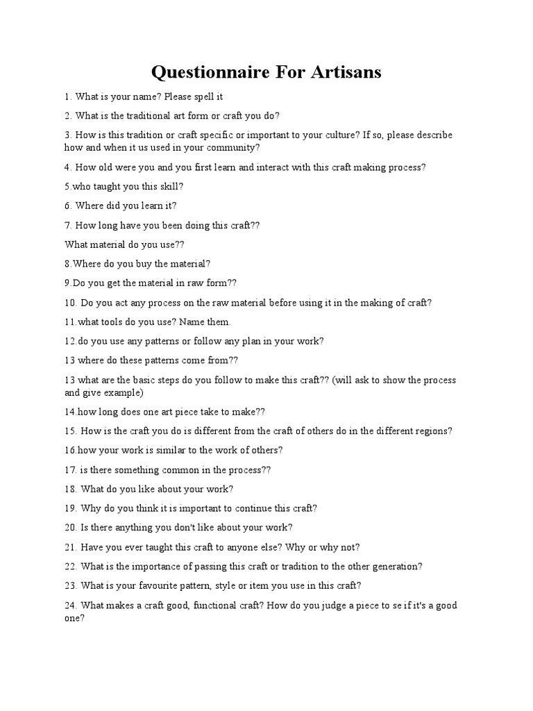 Questionnaire For Artisans | PDF | Social Science
