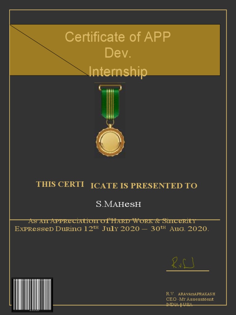 Certificate of APP Dev. Internship: S.M Es | PDF | Technology & Engineering