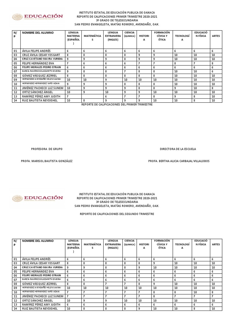 Reporte de Calificaciones Telesecundaria | PDF