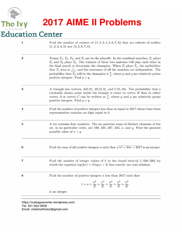 2017 Aime II Problems | PDF