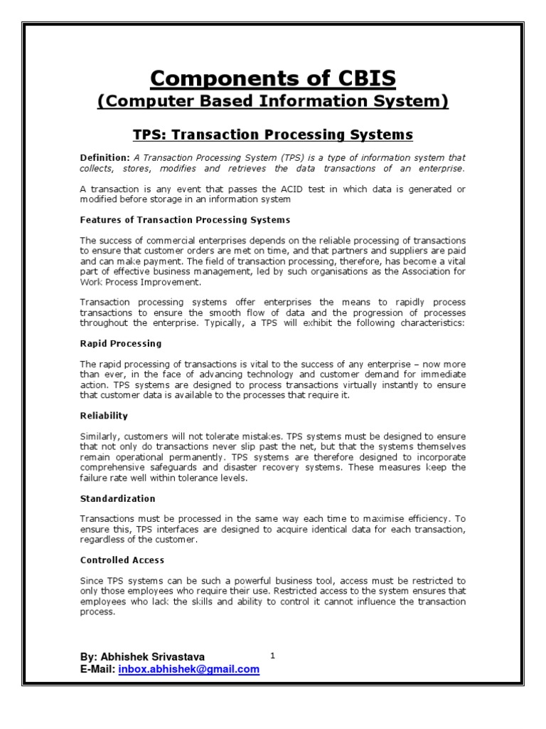 Unit-2_Components of CBIS | Database Transaction | Decision Support System