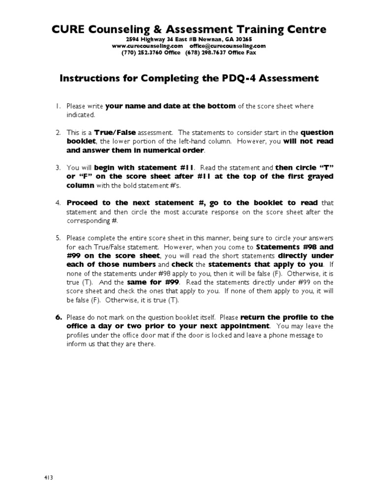 CURE Counseling & Assessment Training Centre: Instructions For ...