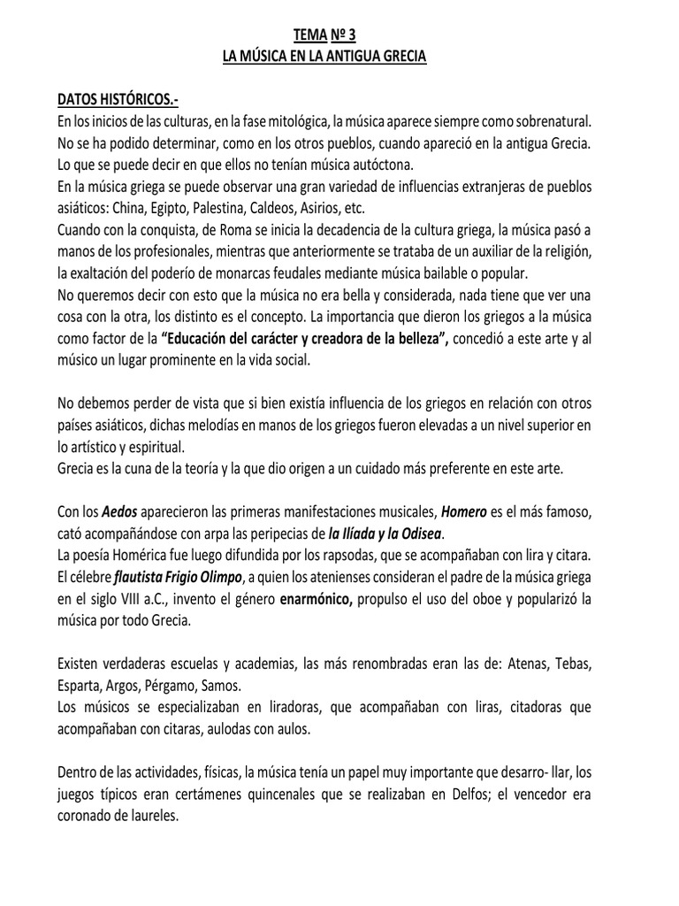 T.-3 La Musica en La Antigua Grecia | PDF | Escala (música) | Antigua ...
