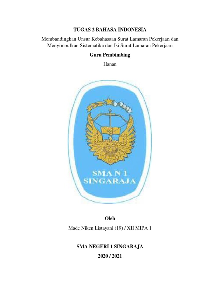 19 - Xii Mipa 1 - Niken Lista - Tugas 2 Unsur Kebahasaan Surat Lamaran | PDF