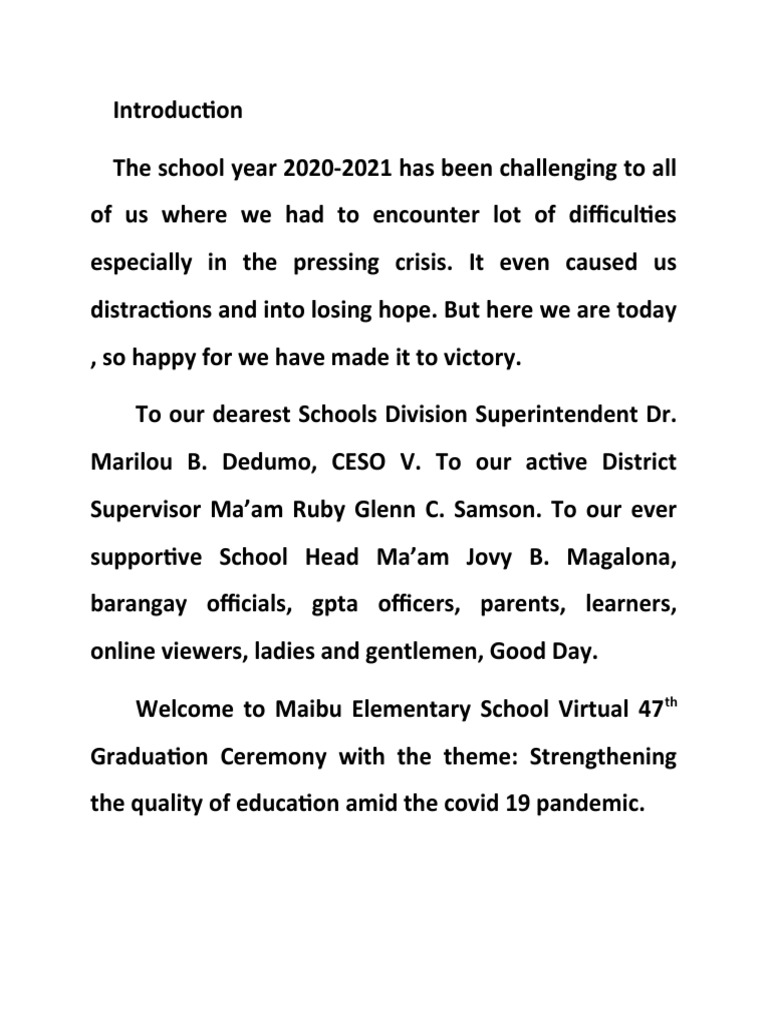 Script Virtual Grad Ceremony 2021 | PDF | Wellness