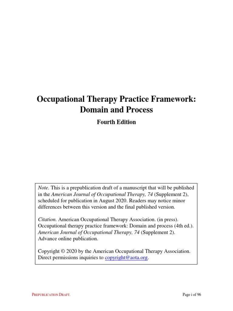 Occupational Therapy Practice Framework: Domain and Process: Fourth ...