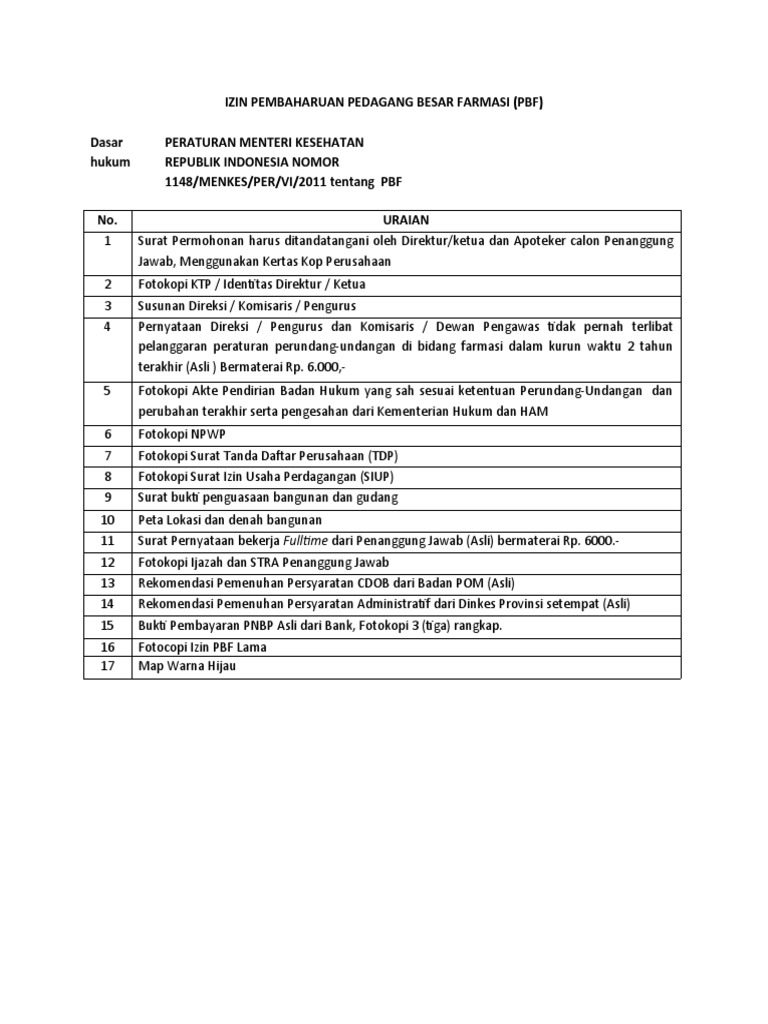Izin Pembaharuan Pedagang Besar Farmasi | PDF Izin Pembaharuan Pedagang Besar Farmasi | PDF