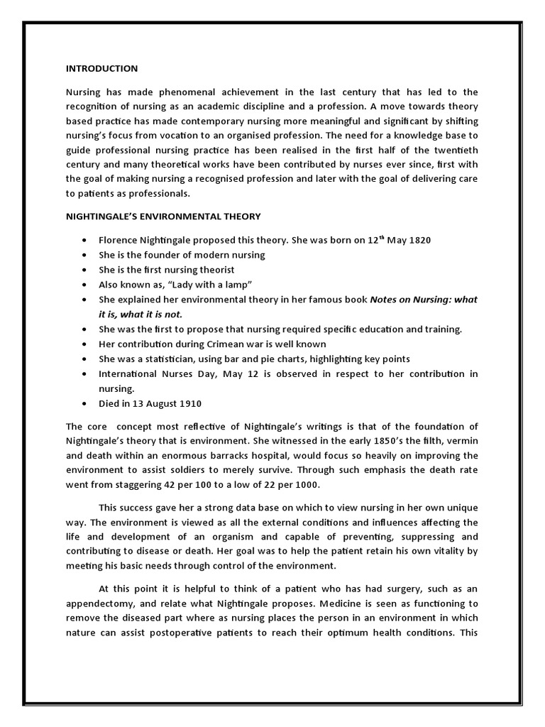 Nightingale Theory | PDF | Nursing | Florence Nightingale