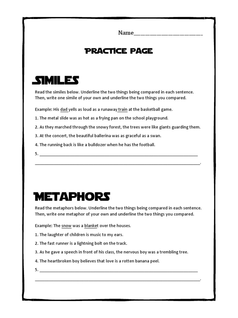 Worksheet Metaphors and Similes 1 | PDF | Figures Of Speech | Poetic ...