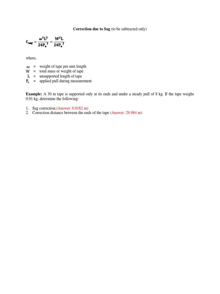 Sag Correction in Surveying Explained | PDF
