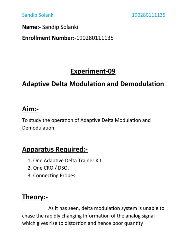 Adaptive Delta Modulation Experiment | PDF | Modulation | Telecommunications