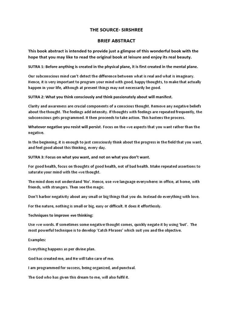 The Source-Sirshree Brief Abstract | PDF | Thought | Mind