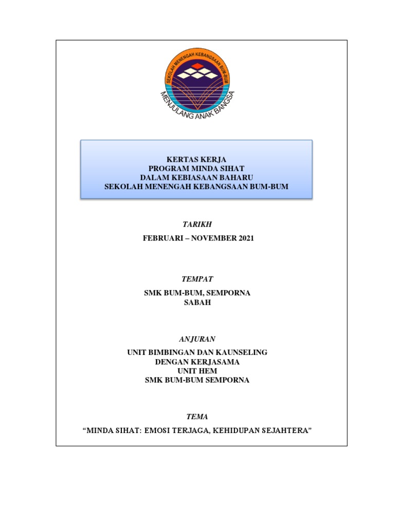 Kertas Kerja Program Minda Sihat 2021 | PDF