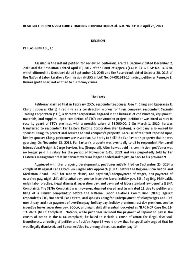 April 2021 Remegio Burner Vs Security | PDF | Complaint | Burden Of ...