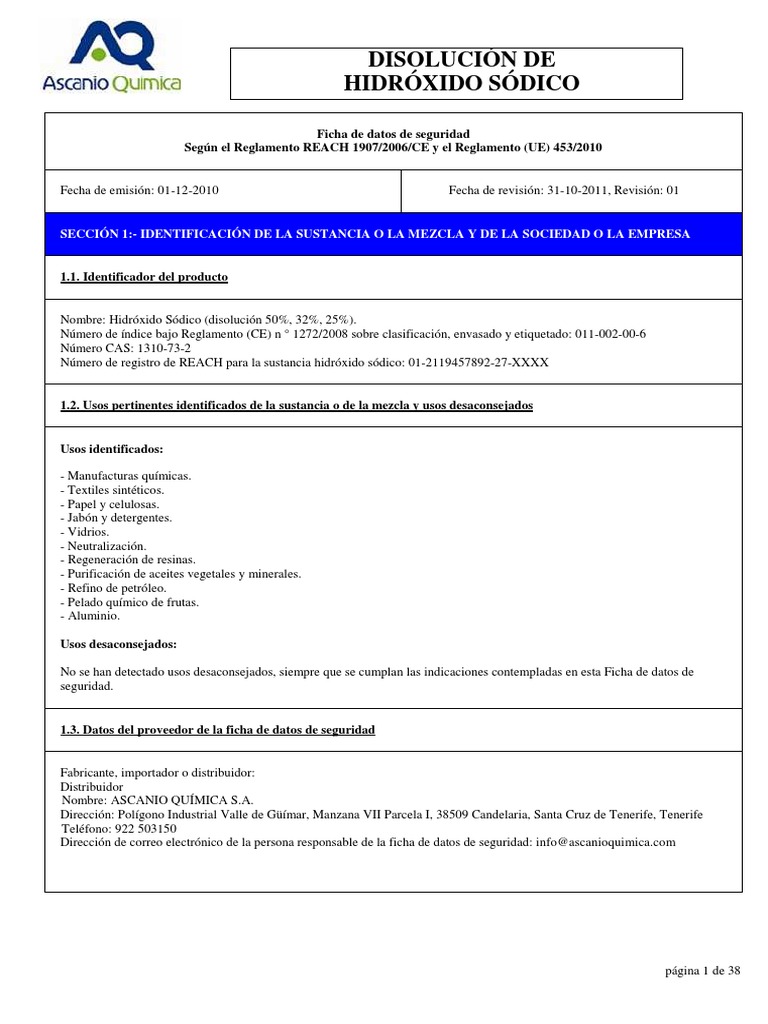 Sosa Cáustica Líquida | PDF | Ácido | Agua