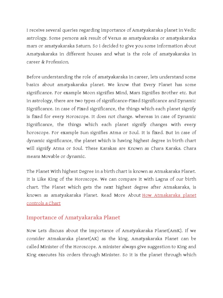 Importance of Amatyakaraka Planet: How Atmakaraka Planet Controls A ...